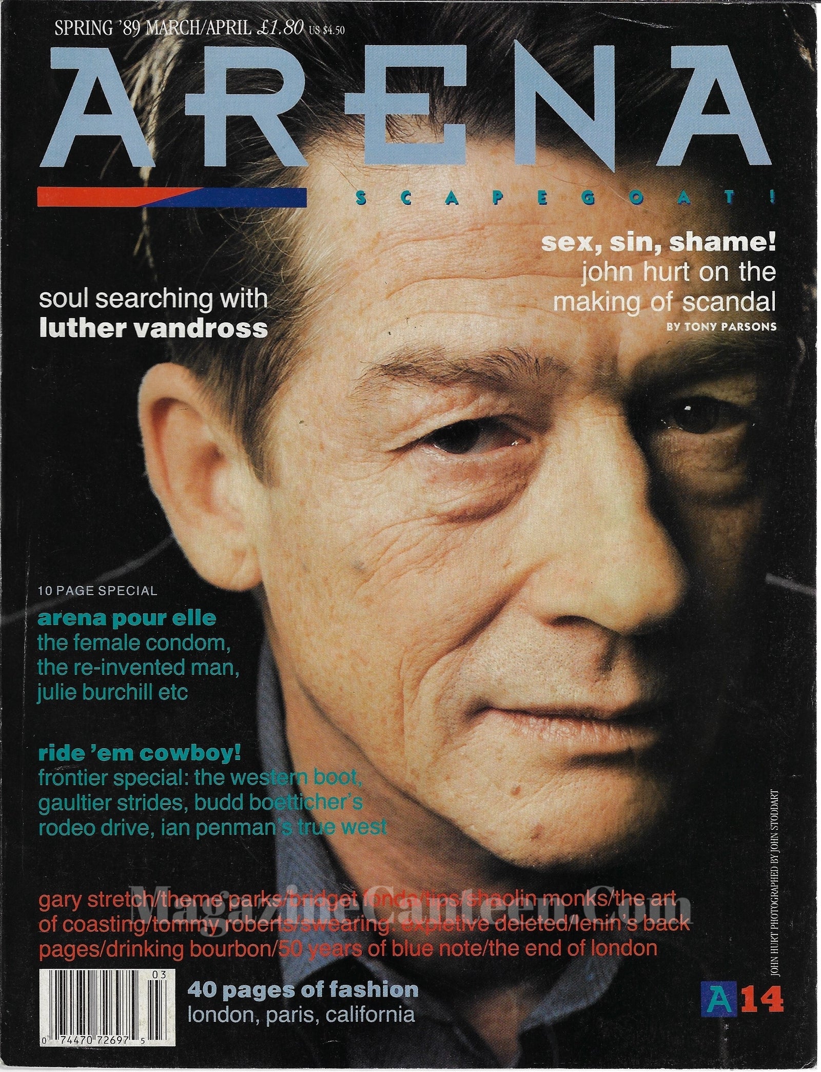 Arena Magazine 14 - John Hurt 1989 – magazine canteen