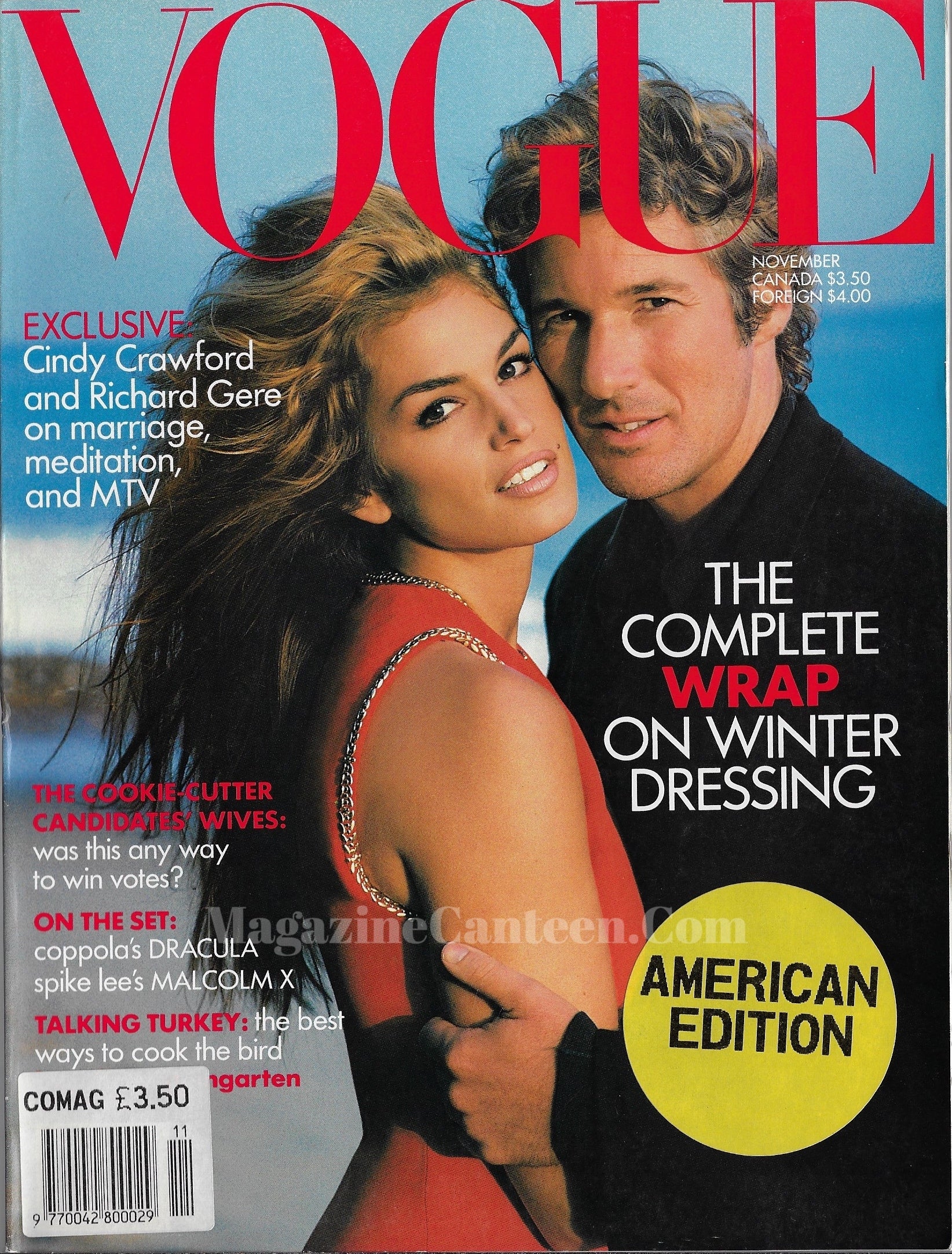 Vogue Usa Magazine November 1992 Cindy Crawford Richard Gere